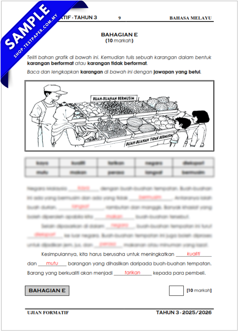 TP640 - Bahasa Melayu Tahun 3 : Tinta Ujian Formatif Penggal 1 (UFPS ...