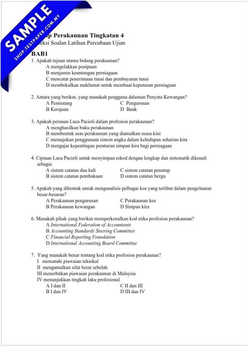 TP84 - Prinsip Perakaunan Tingkatan 4 : 150 Soalan Objektif Latihan Topikal