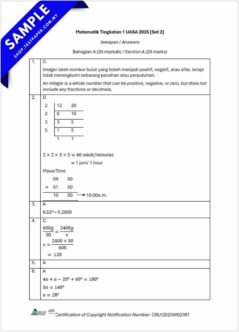 TP893 - Matematik Tingkatan 1 : UASA 2025