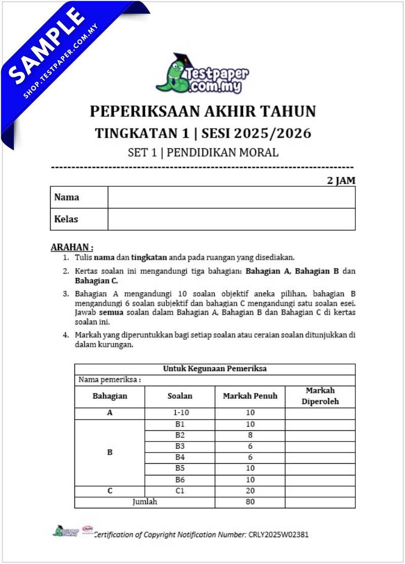 TP1009 - Pendidikan Moral Tingkatan 1 : PAT 2025