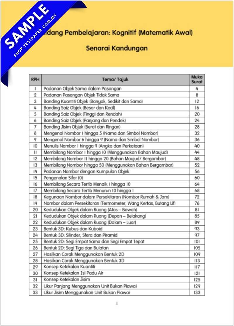 TP1846 - RPH Prasekolah 2026 : Bidang Pembelajaran Matematik Awal