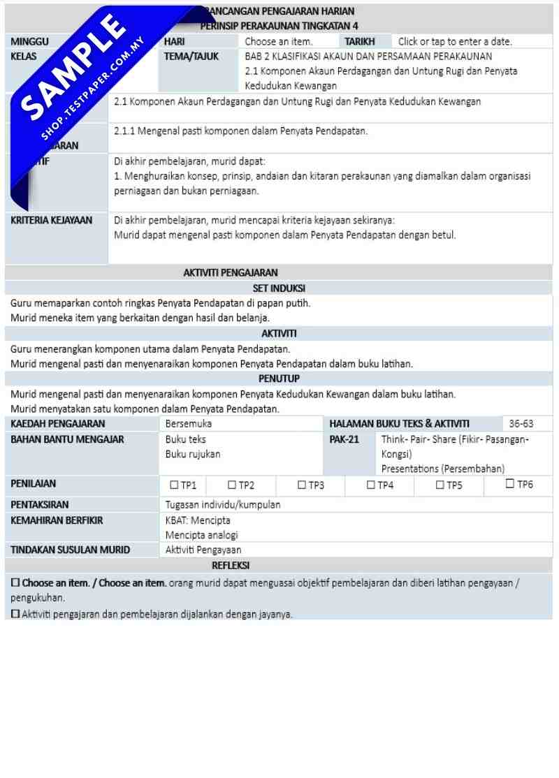TP1468 - RPH & RPT 2026 : Prinsip Perakaunan Tingkatan 4