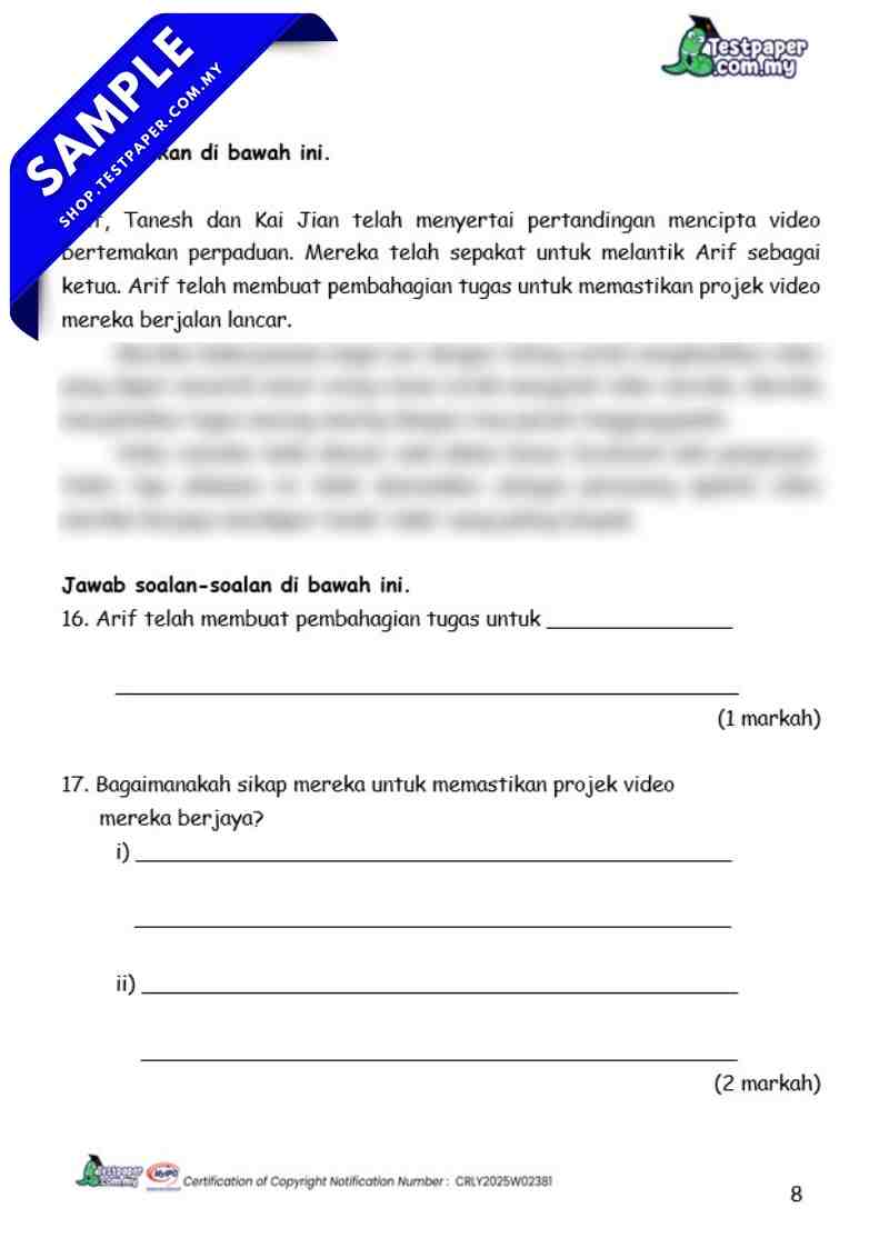 TP1910 - Bahasa Melayu Tahun 5 : SK Ujian Formatif Awal Tahun (UFAwT)