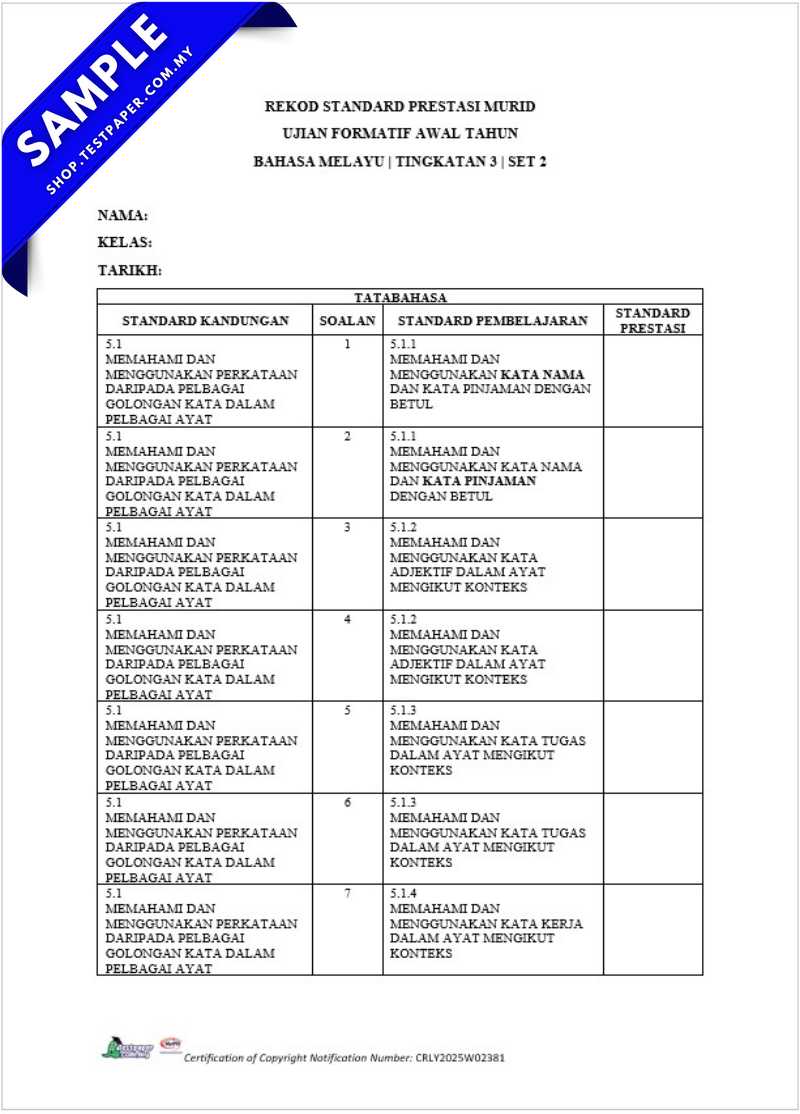 TP1968 - Bahasa Melayu Tingkatan 3 : KSSM Ujian Formatif Awal Tahun (UFAwT)