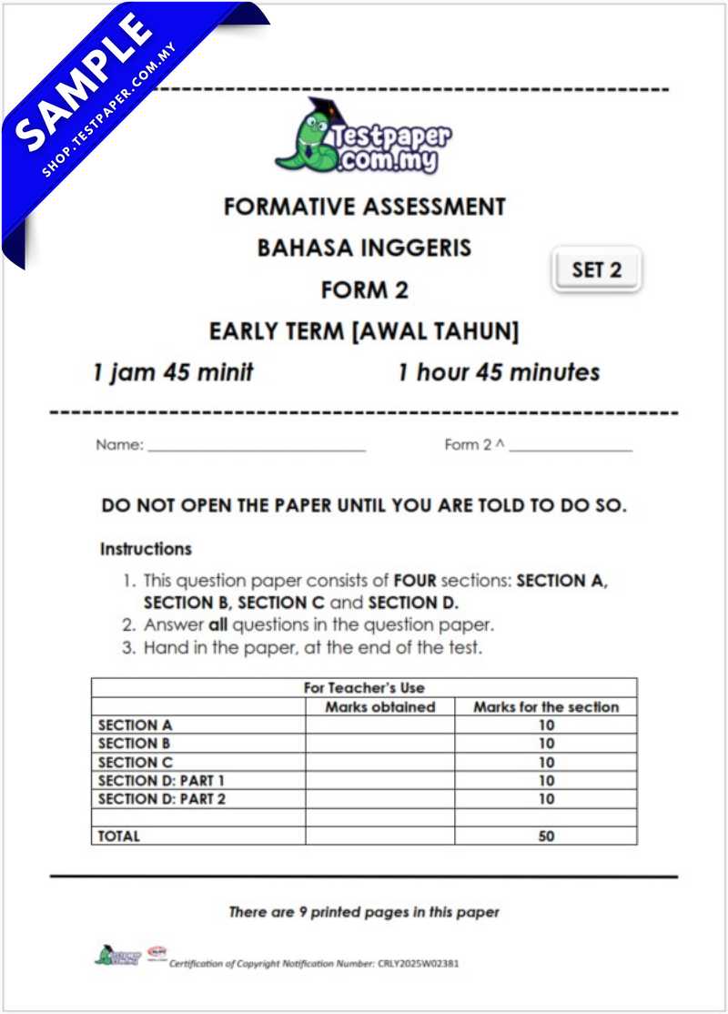 TP1970 - Bahasa Inggeris Tingkatan 2 : KSSM Ujian Formatif Awal Tahun ...