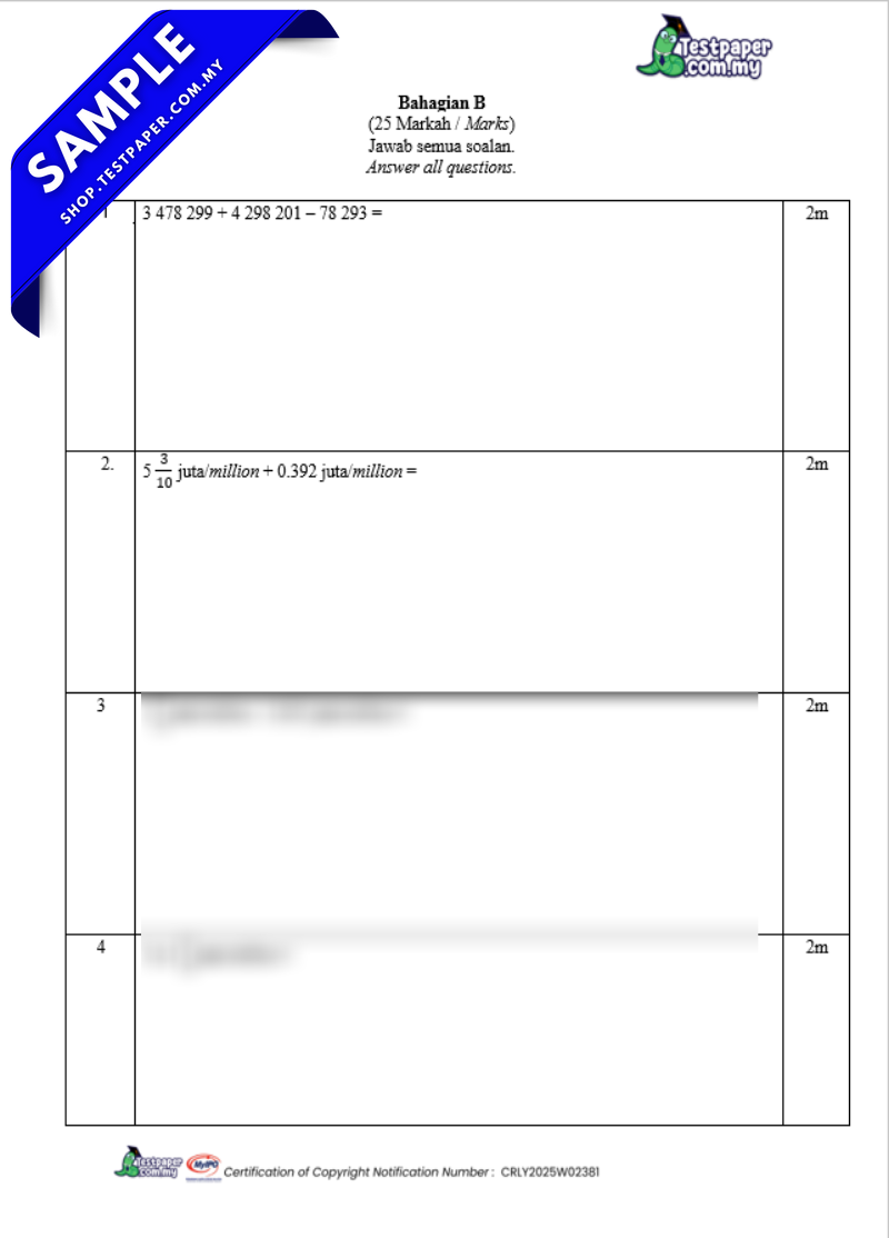 TP1923 - Matematik Tahun 6 : SK Ujian Formatif Awal Tahun (UFAwT)