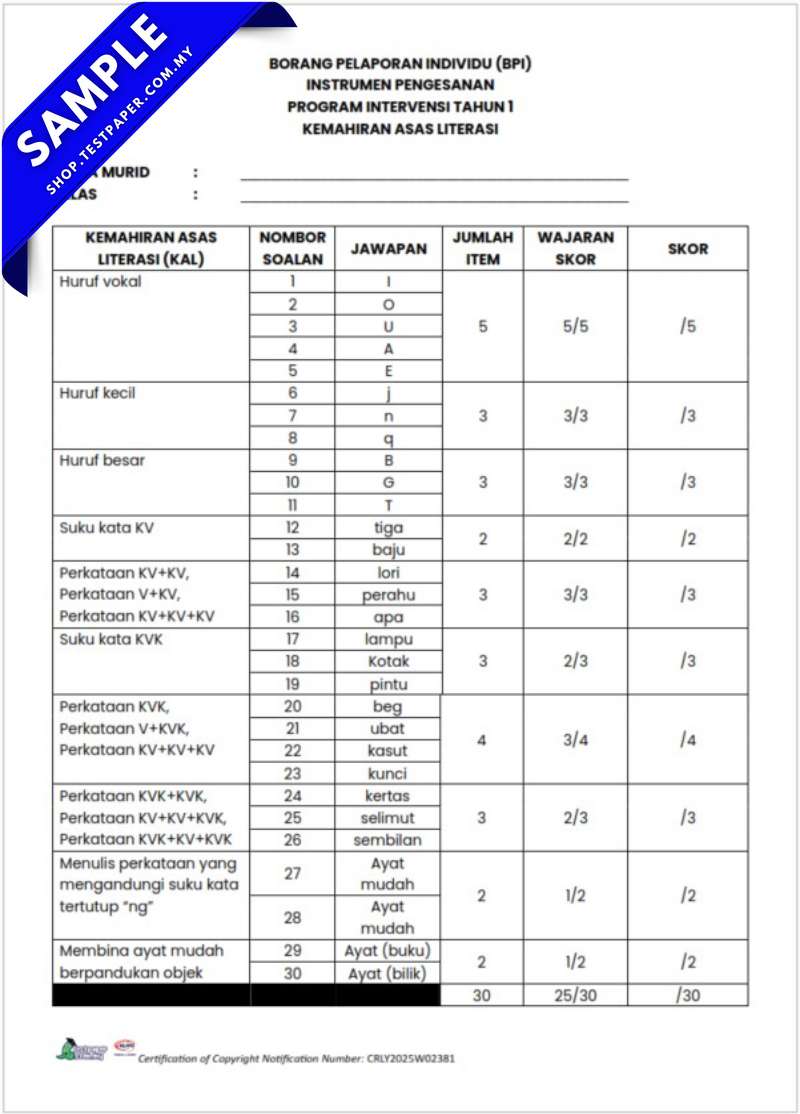 TP2314 - Literasi Tahun 1 : Pengesanan Awal Program Intervensi 2026
