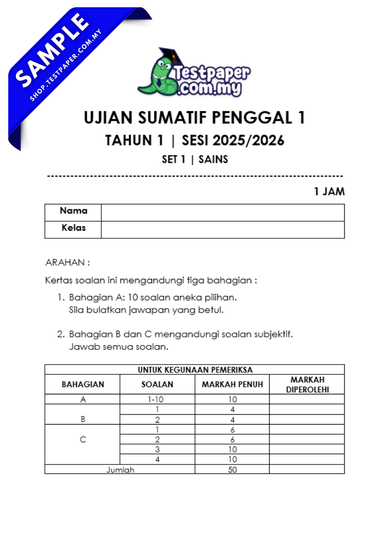 TP159 - Ujian Sumatif Penggal 1 2025 : Kombo Subjek Sekolah Rendah ...