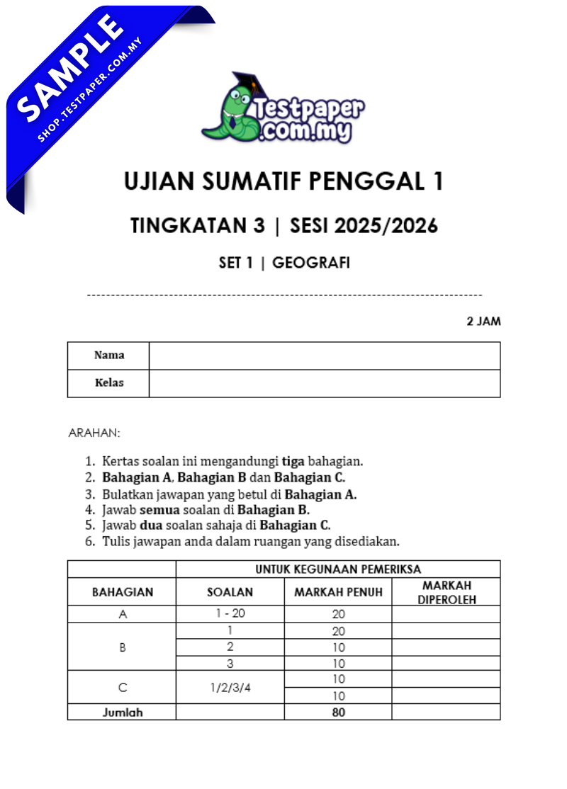 TP178 - Ujian Sumatif Penggal 1 2025 : Geografi Sekolah Menengah
