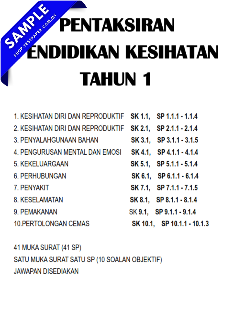 TP204 - Pendidikan Kesihatan Tahun 1 : Set Soalan Objektif Mengikut ...